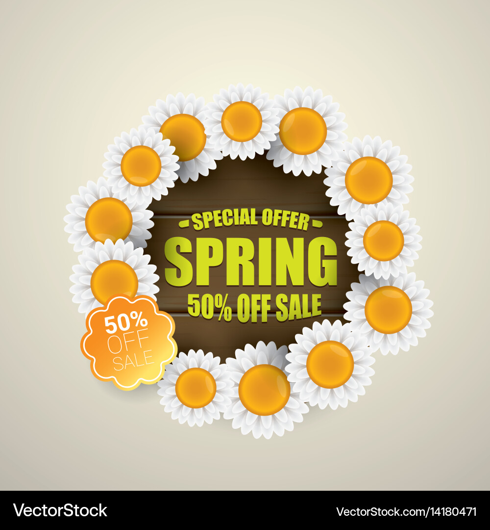 Spring sale label with beautiful flowers Vector Image