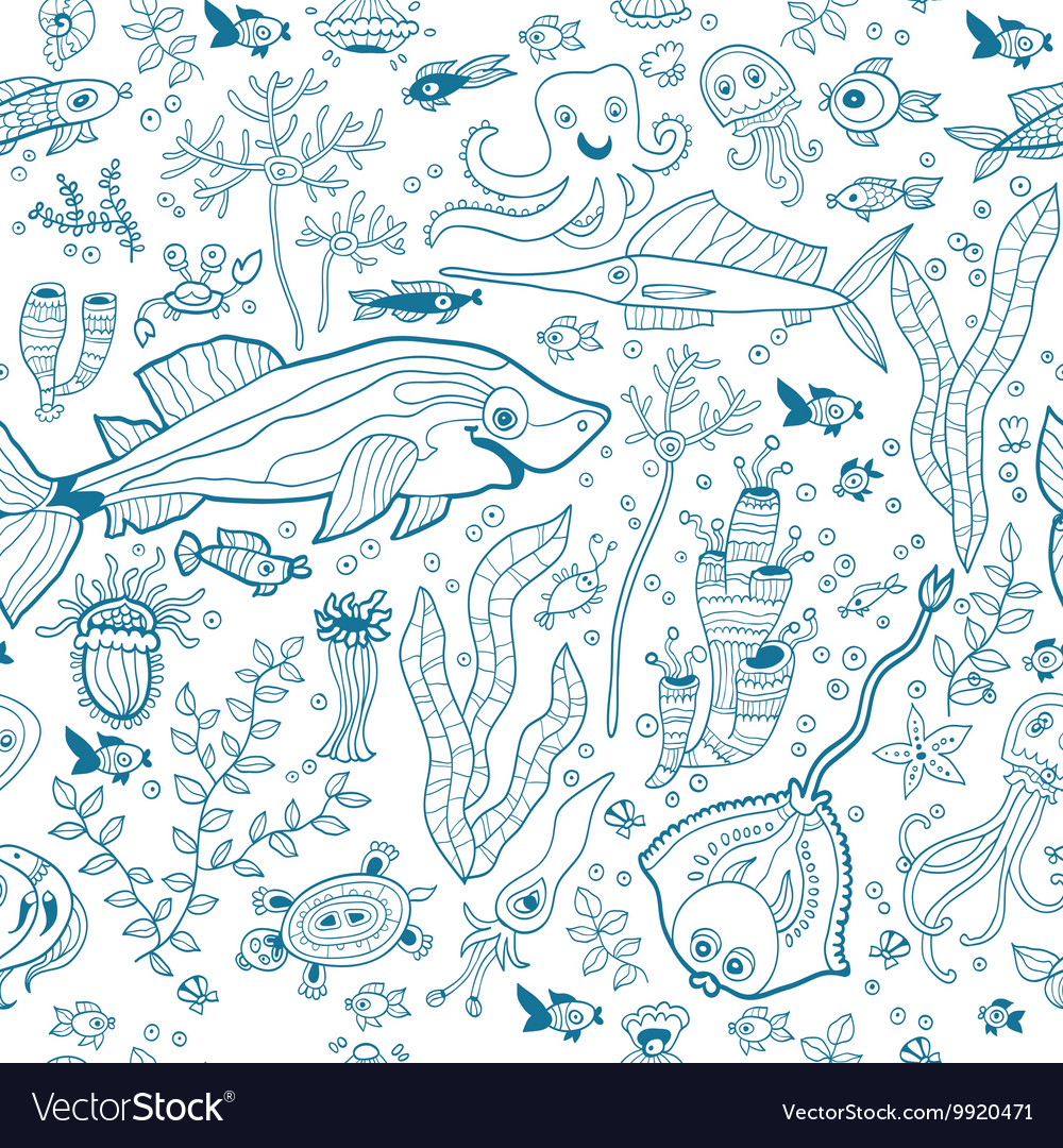 Underwater seamless pattern background Monochrome Vector Image Underwater seamless pattern background Monochrome Vector Image