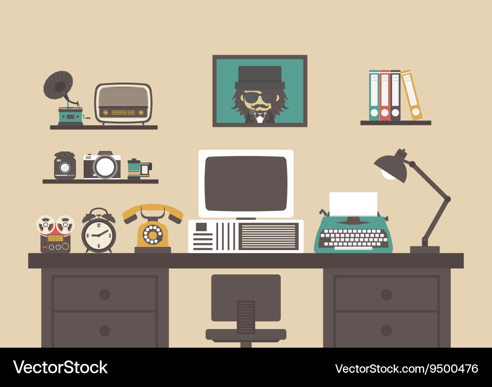 334retro workspace Royalty Free Vector Image - VectorStock