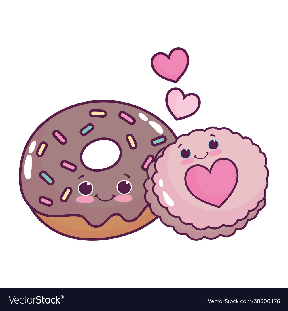 Cute food chocolate donut and cookie love heart Vector Image