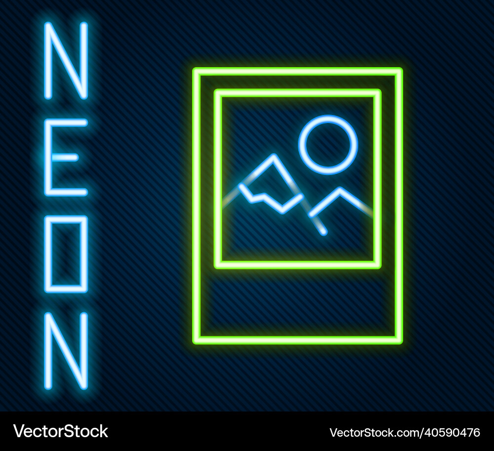 Glowing neon line photo frame icon isolated Vector Image