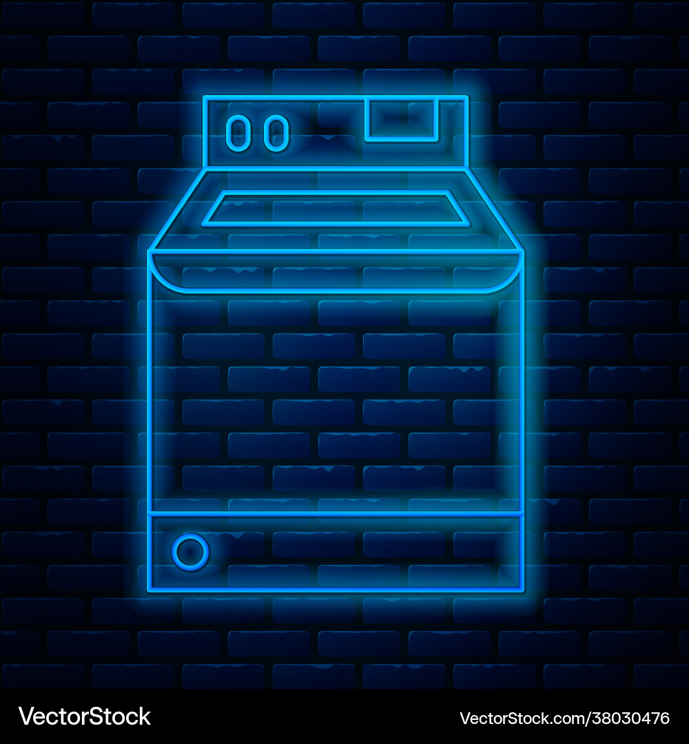 Glowing neon line washer icon isolated on brick Vector Image