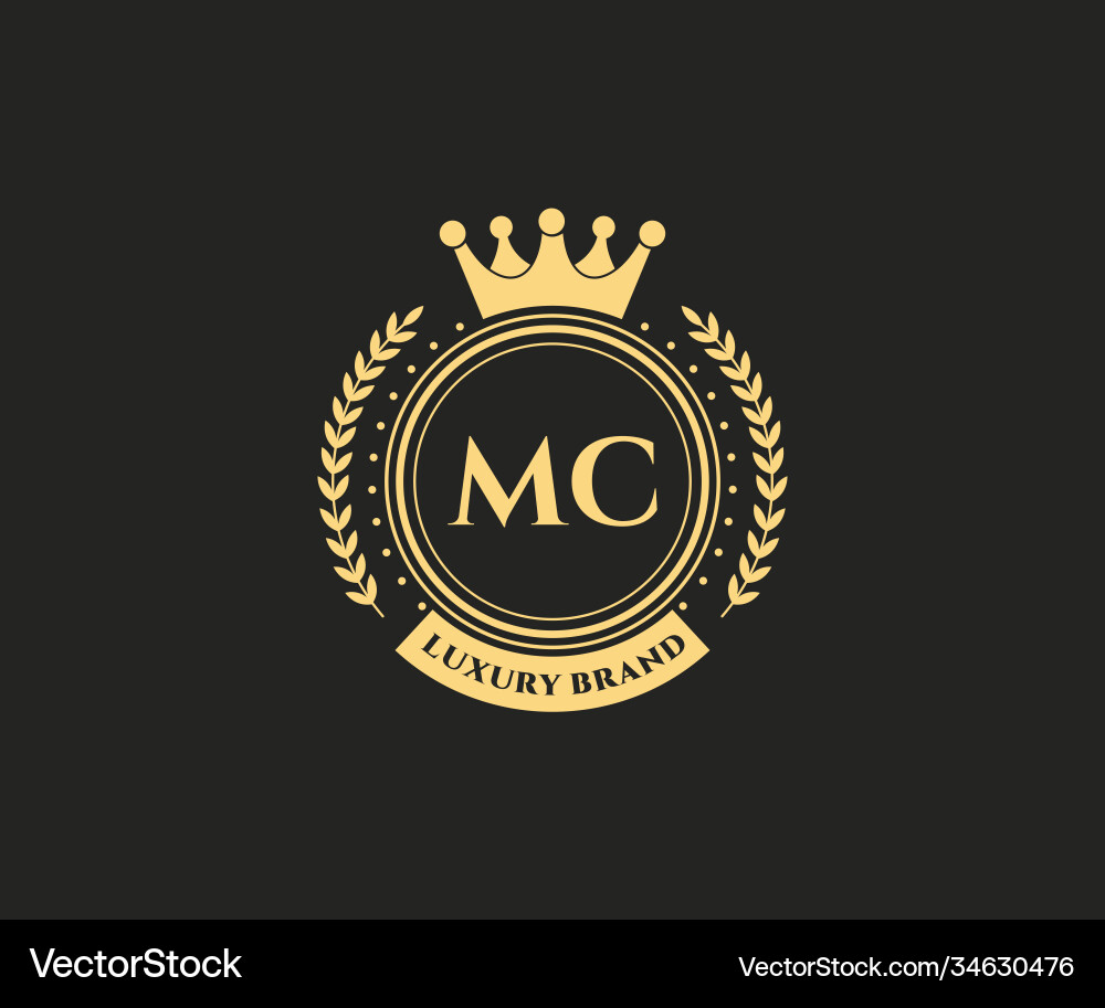Mc initial letter gold calligraphic feminine Vector Image