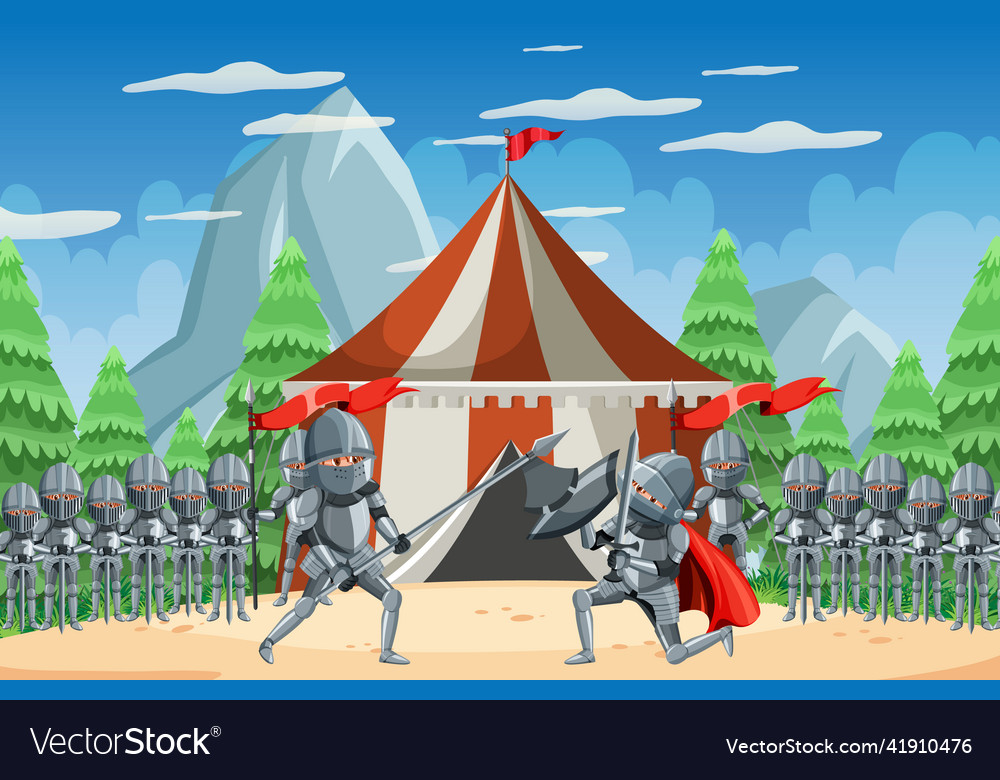 Medieval knight jousting tournament scene Vector Image Medieval knight jousting tournament scene Vector Image