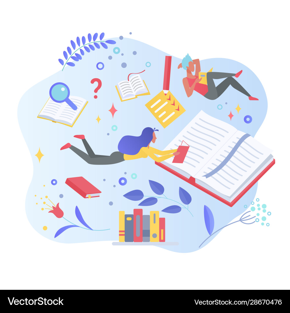 Reading books flat Royalty Free Vector Image - VectorStock