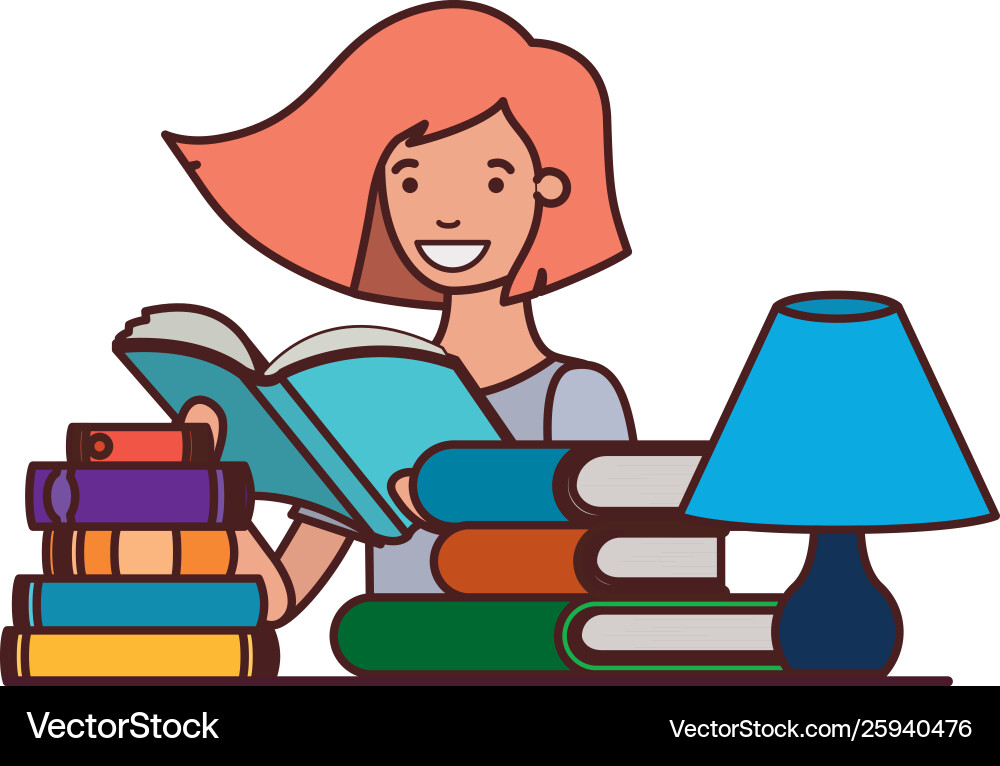 Student girl with reading book in hands Royalty Free Vector