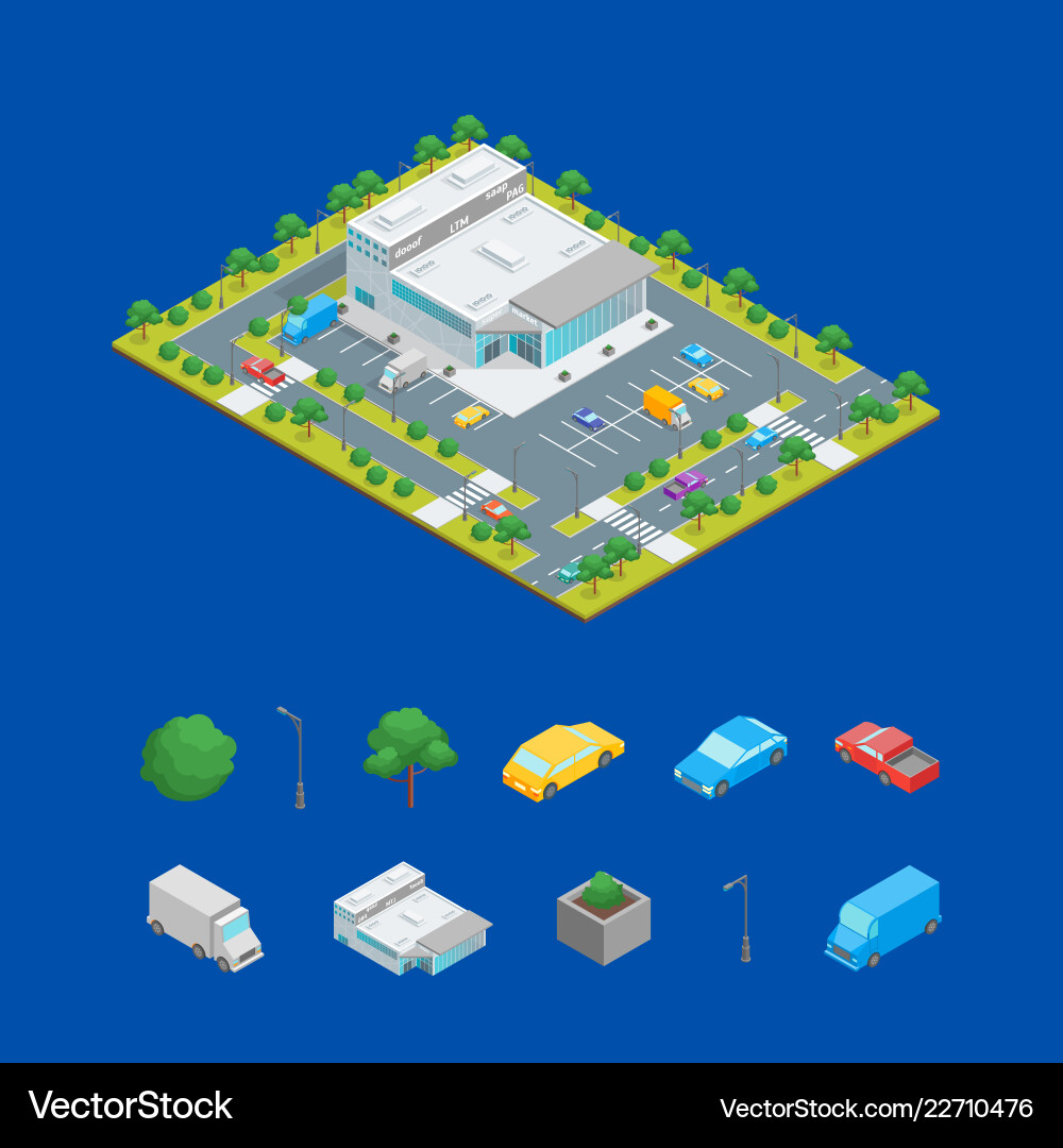 Supermarket or shop building concept and elements Vector Image