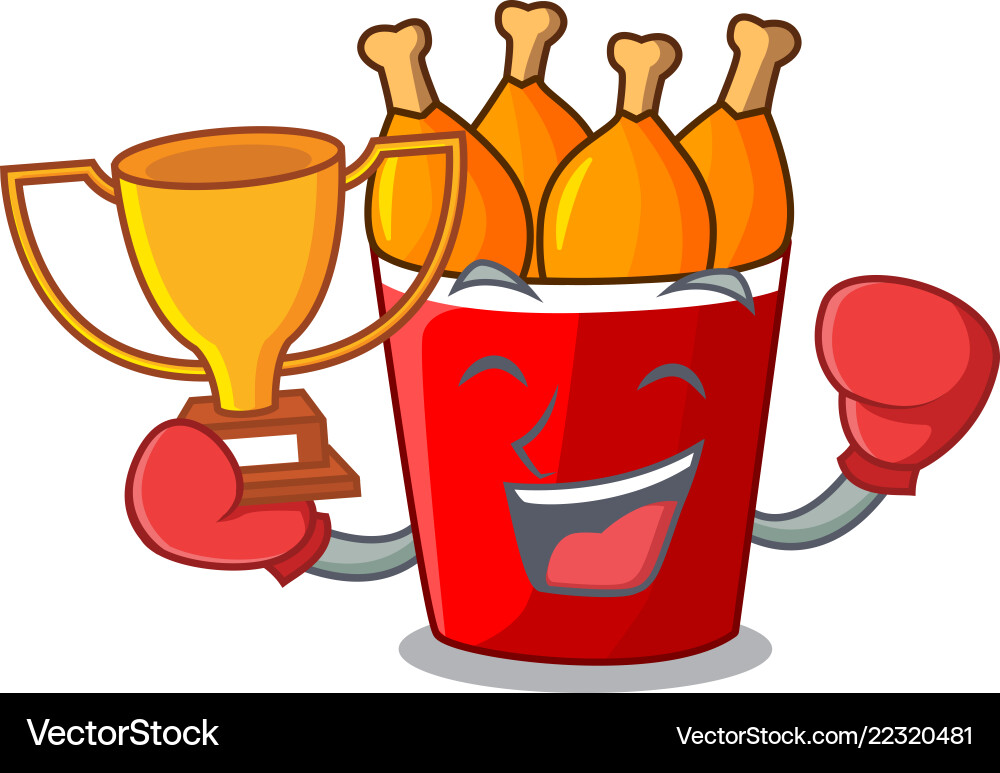 Boxing winner fried chicken bucket isolated Vector Image