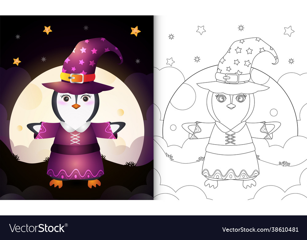 Coloring book with a cute penguin using costume Vector Image
