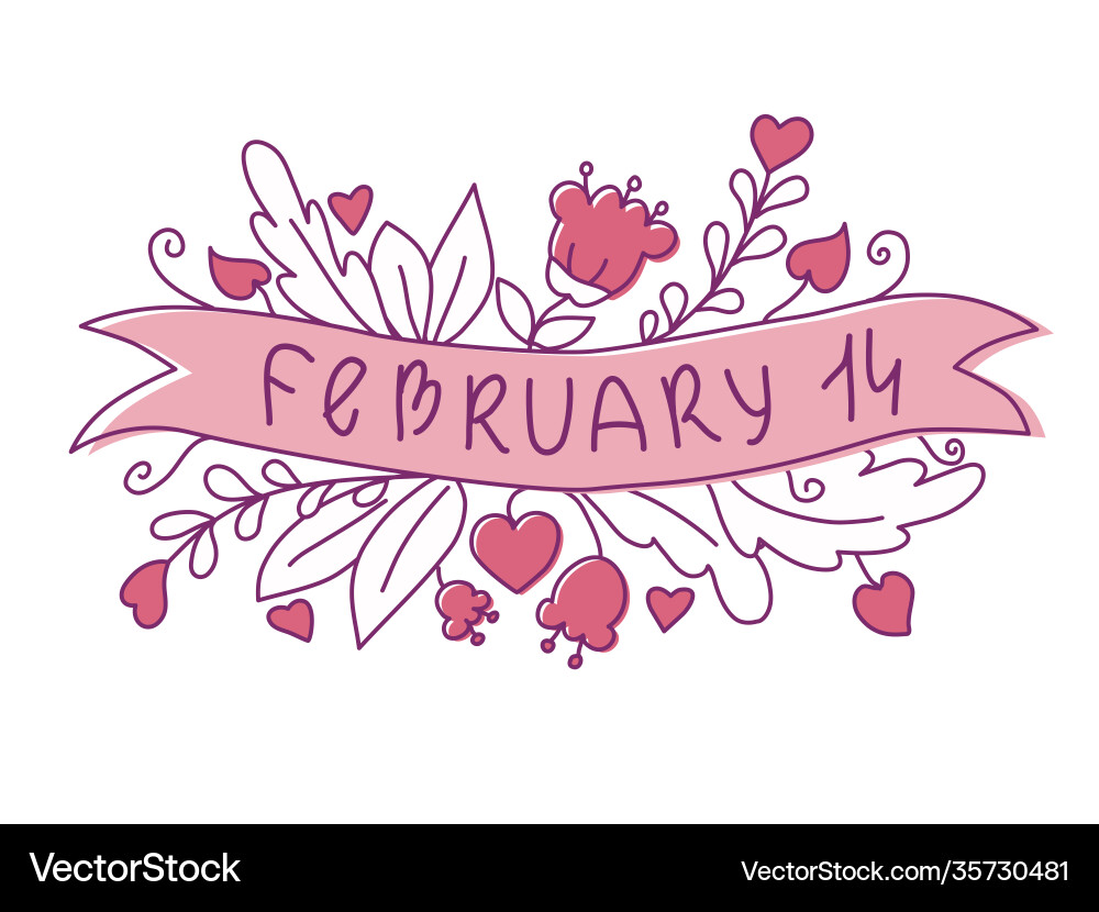 February 14 lettering valentines day Royalty Free Vector