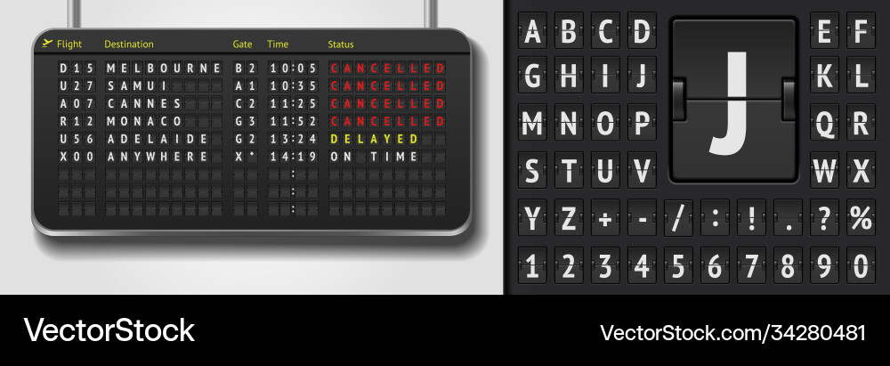 Realistic airport board black flip Royalty Free Vector Image