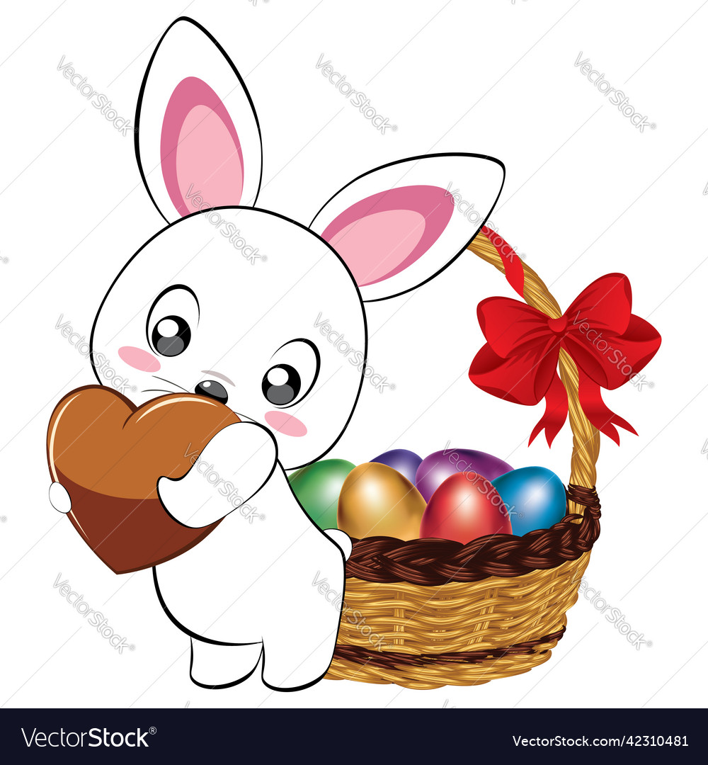 White bunny with easter eggs Royalty Free Vector Image