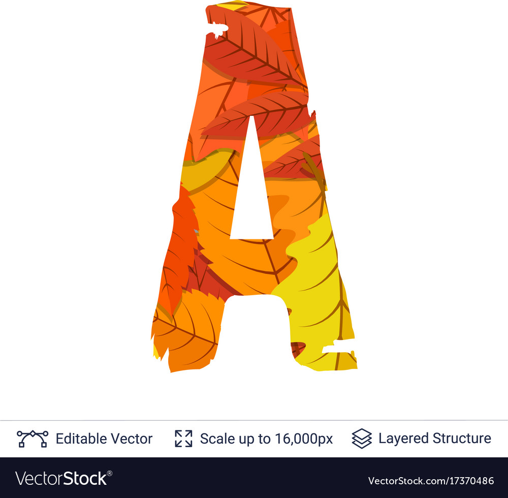 Autumn fall bright orange leaves letter Royalty Free Vector