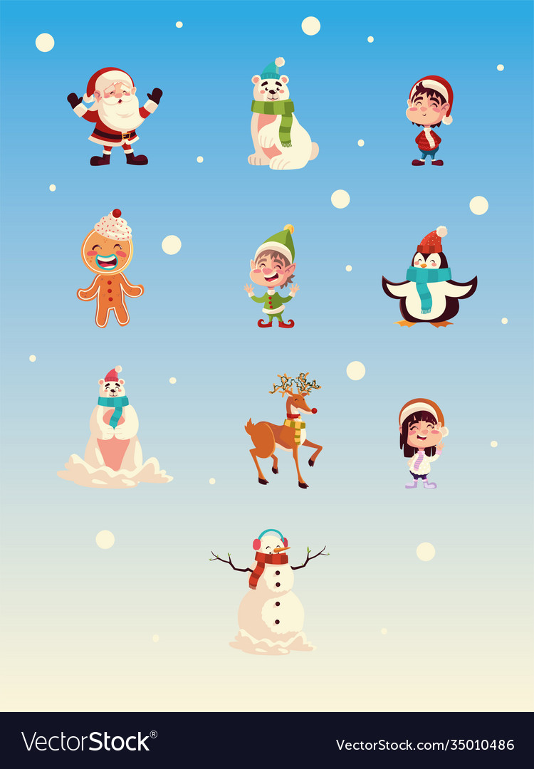 Christmas characters santa gingerbread man Vector Image