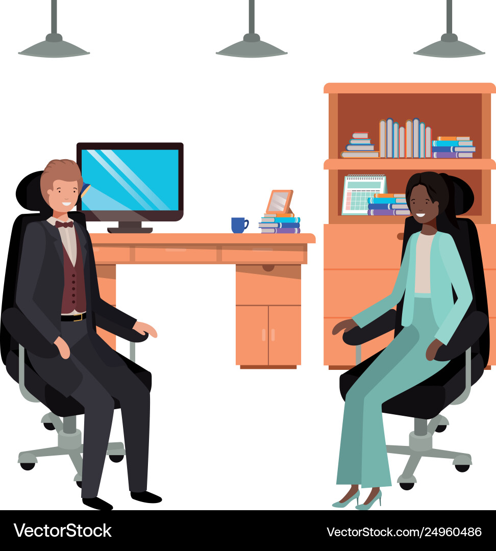 Couple business in work office avatar Royalty Free Vector