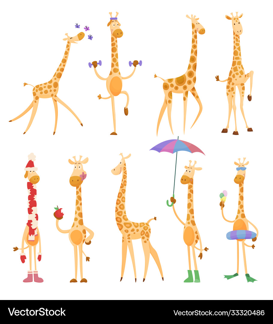 Funny giraffes in a cartoon style Royalty Free Vector Image