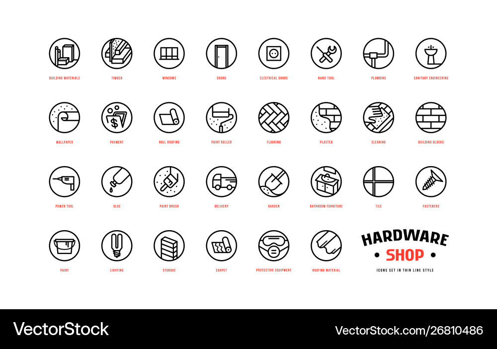 Hardware shop and building icons set Royalty Free Vector