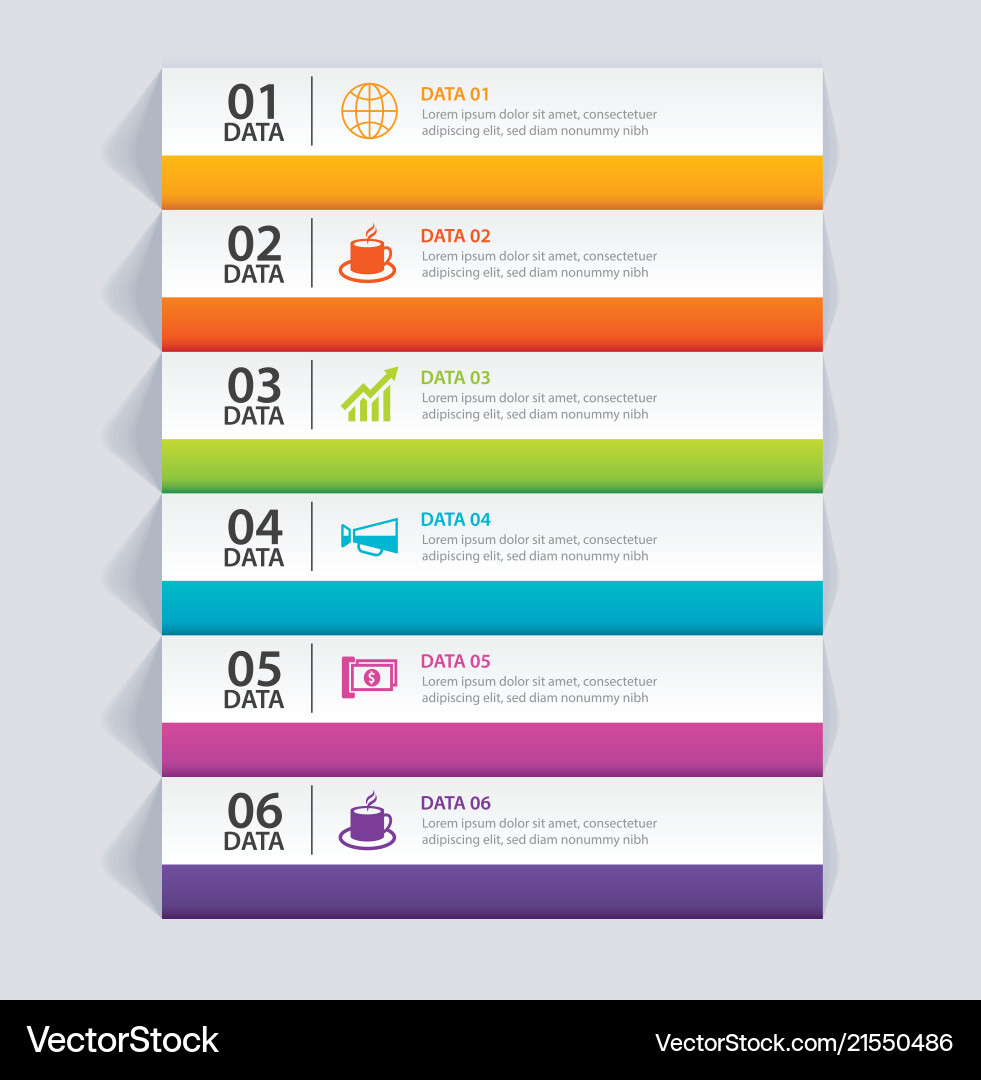 Infographics tab in horizontal paper index with 6 Vector Image