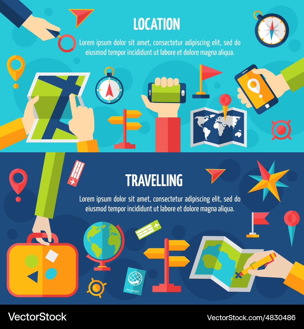Location and traveling banner set Royalty Free Vector Image