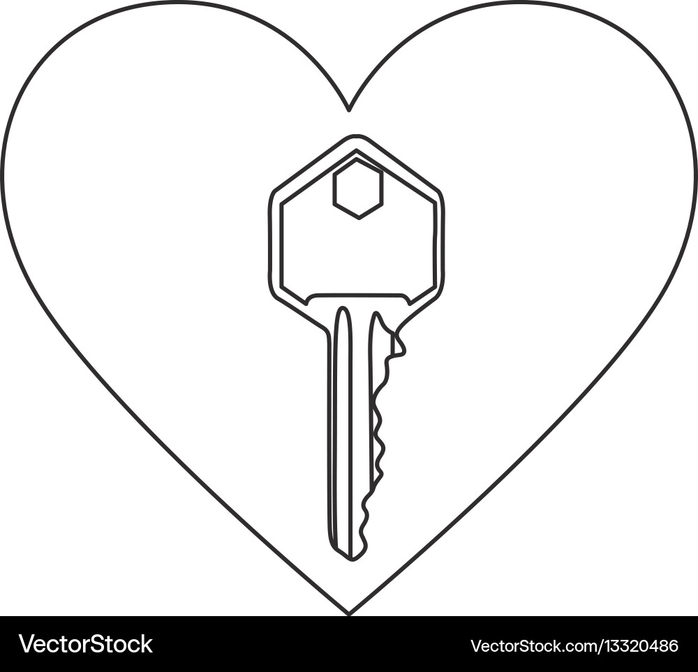 Monochrome contour with heart frame with key Vector Image