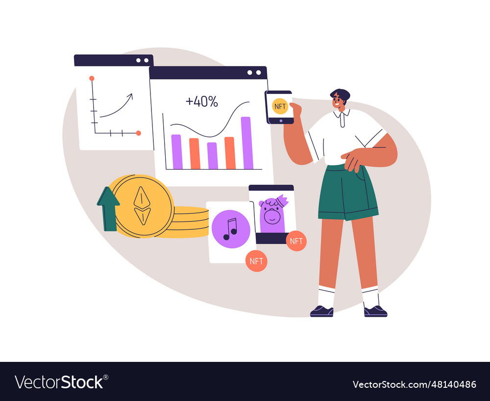 Nft market digital art assets trade investment Vector Image Nft market digital art assets trade investment Vector Image
