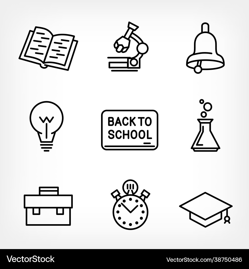 Outline education school icons set Royalty Free Vector Image