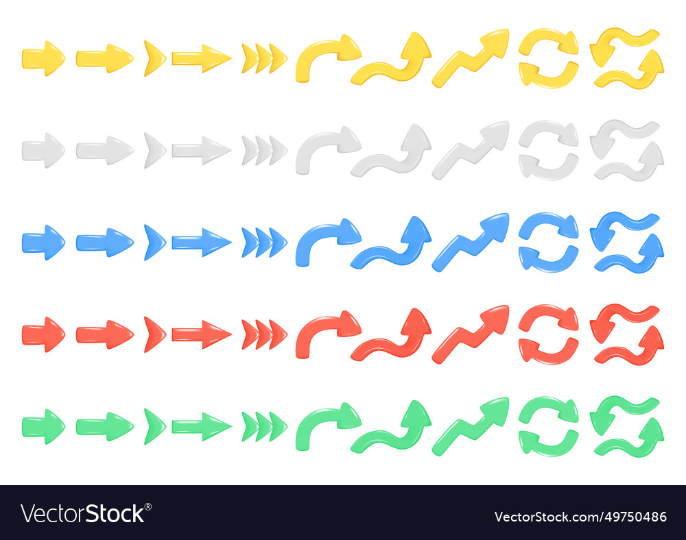 Set of realistic colorful 3d arrows different Vector Image