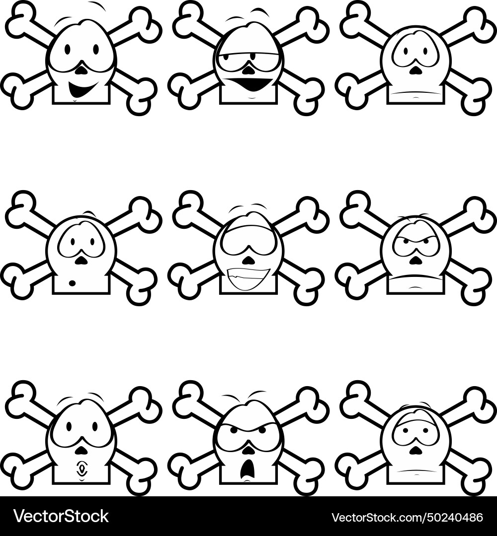 Skull cartoon pack collection in format Royalty Free Vector