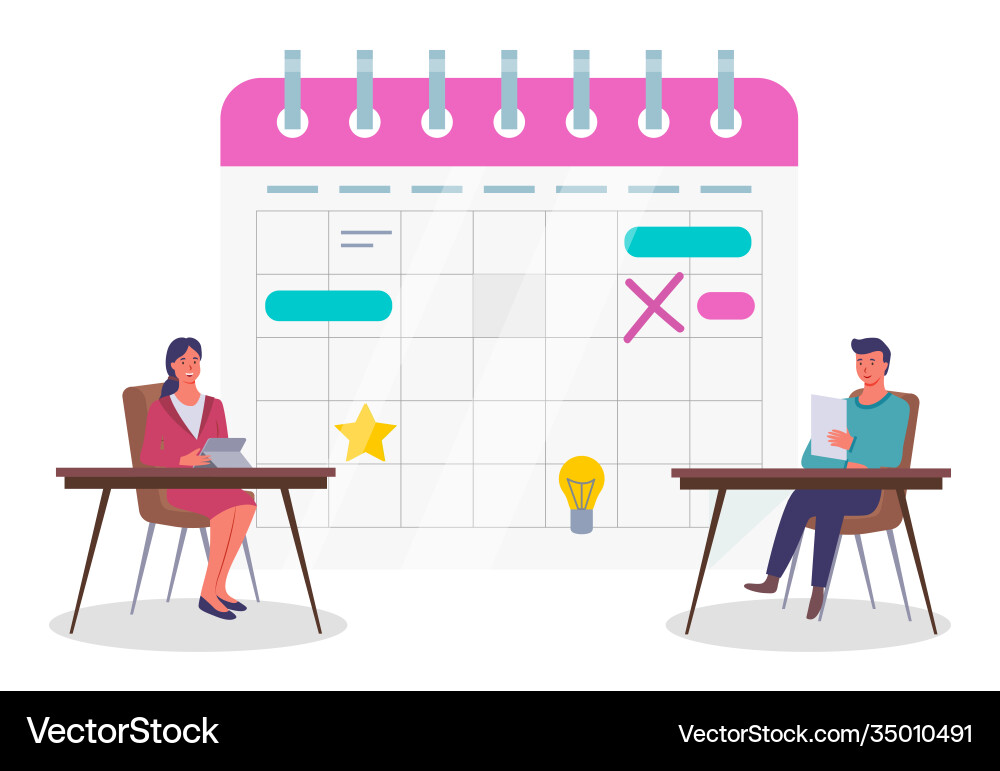Business people and big schedule office workers Vector Image