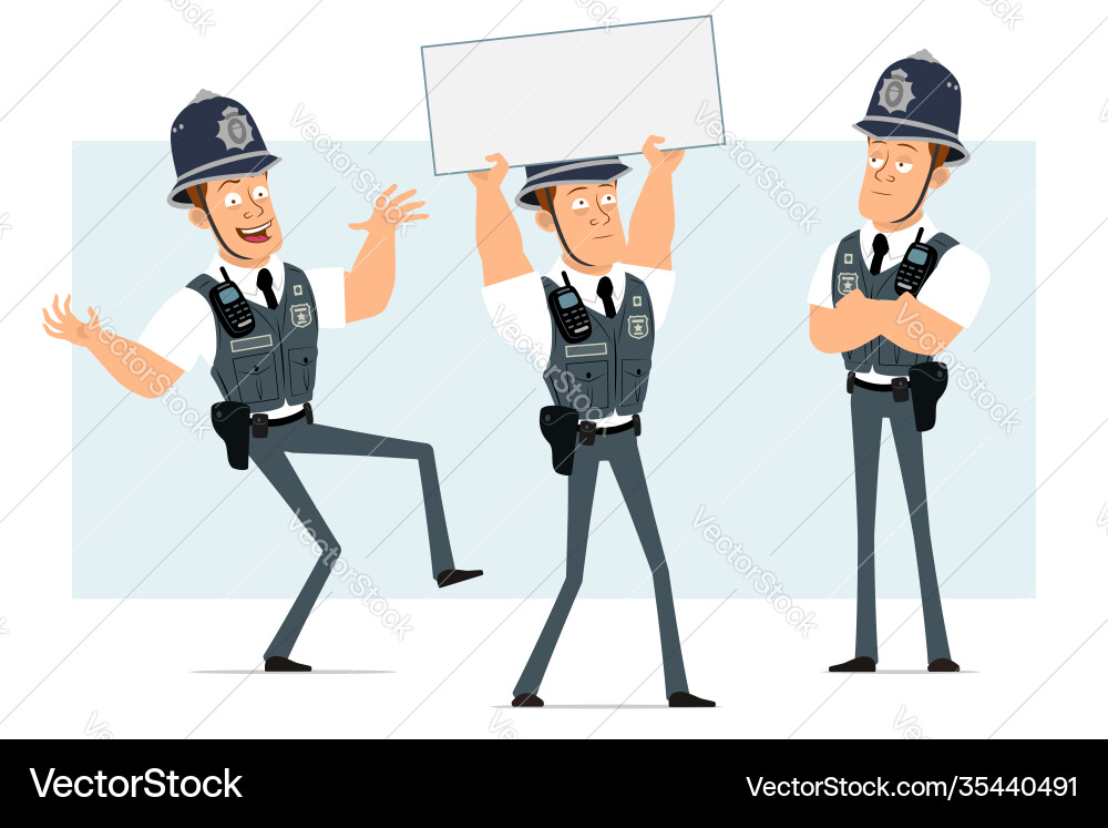 Cartoon flat funny strong policeman character set Vector Image