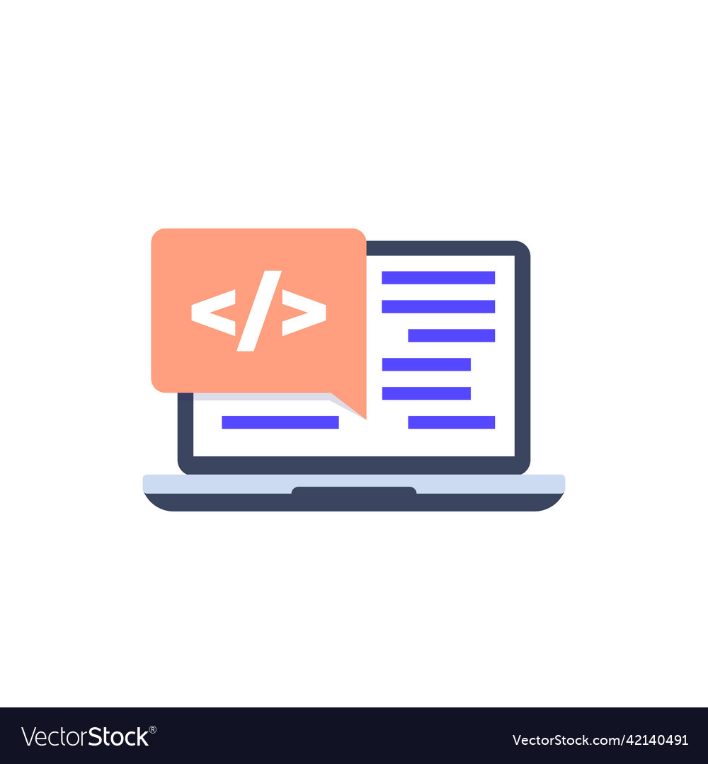 Coding icon with a laptop Royalty Free Vector Image