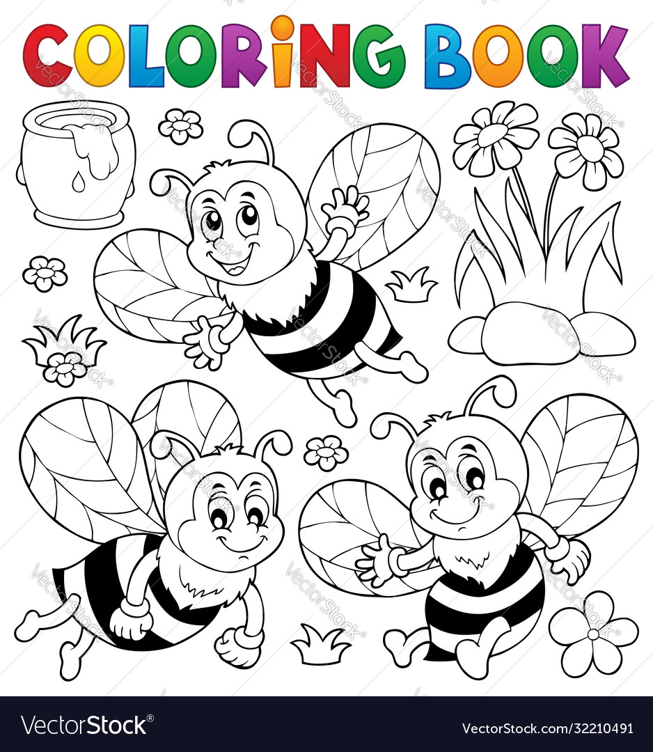 Coloring book happy bees topic 1 Royalty Free Vector Image