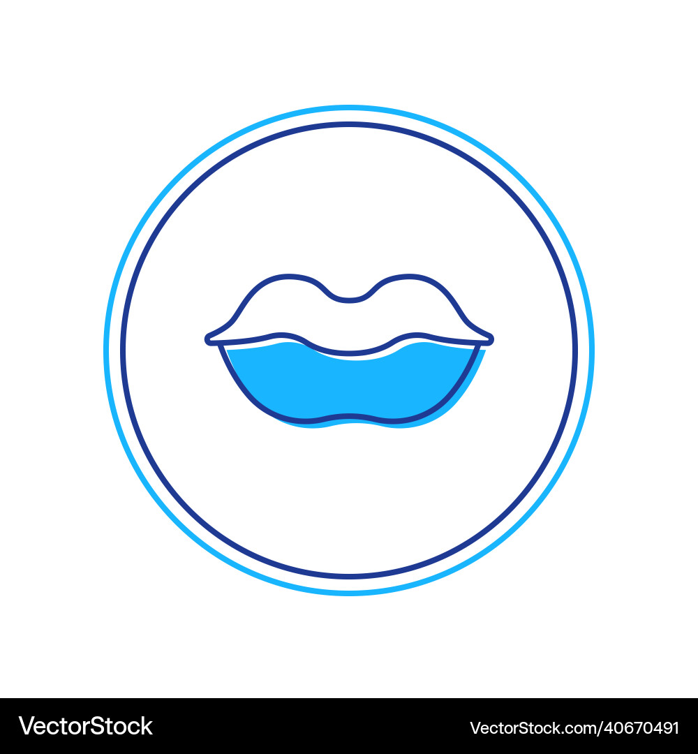 Filled outline smiling lips icon isolated on white