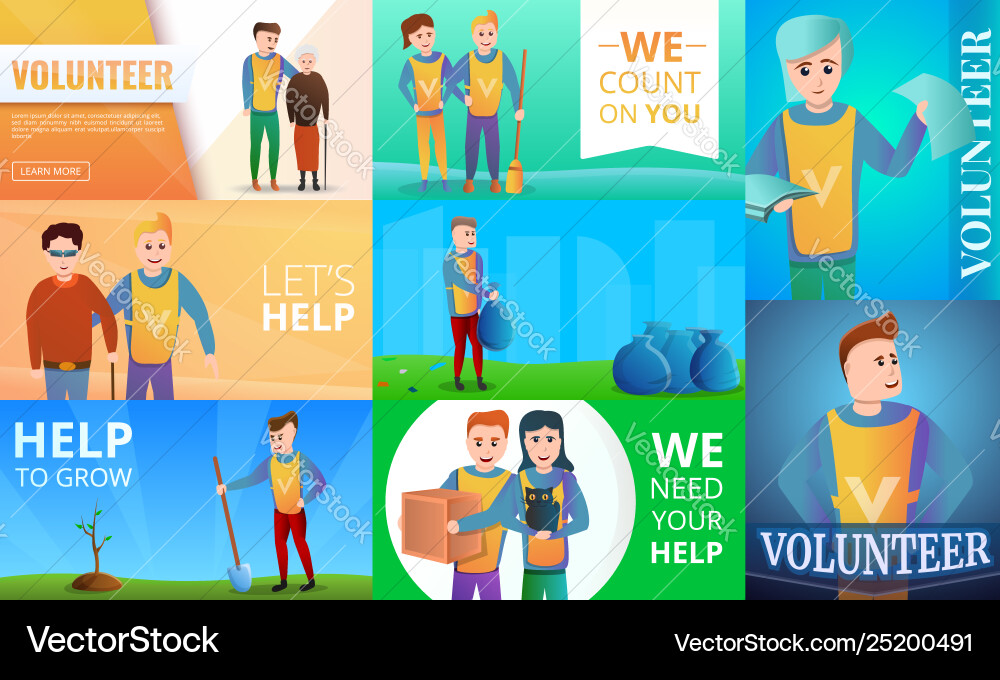 Modern volunteering banner set cartoon style Vector Image