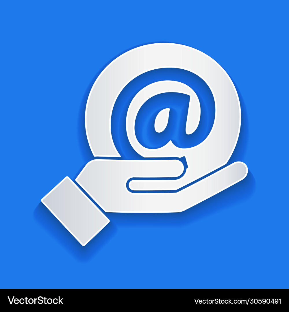 Paper cut mail and e-mail in hand icon isolated Vector Image