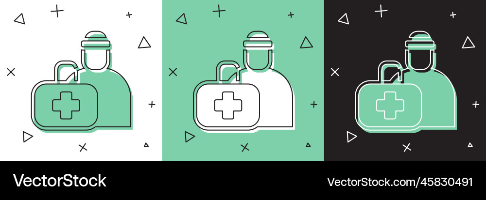 Set first aid kit icon isolated on white and green
