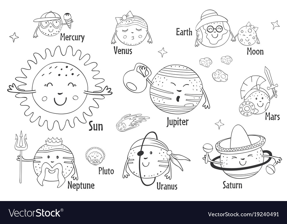 Set of isolated cartoon funny planets Royalty Free Vector Set of isolated cartoon funny planets Royalty Free Vector