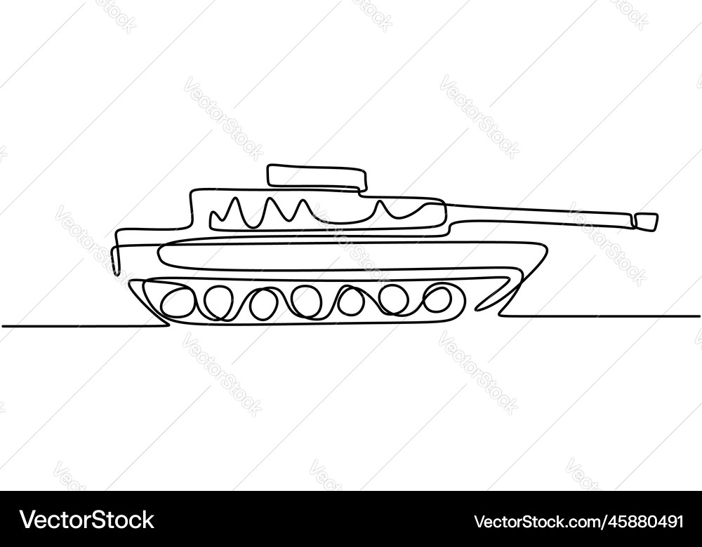 Tank one line drawing an armoured fighting Vector Image