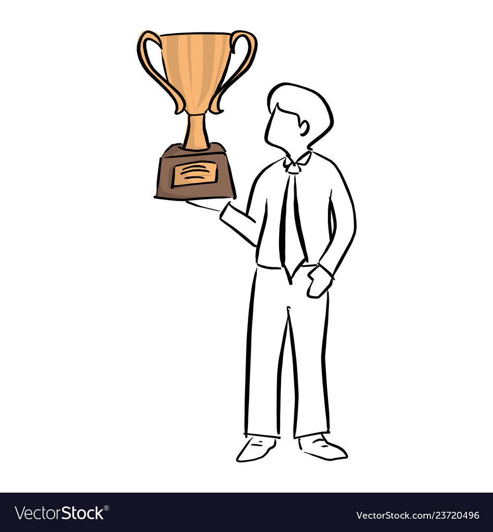 Businessman holding big gold trophy Royalty Free Vector Businessman holding big gold trophy Royalty Free Vector