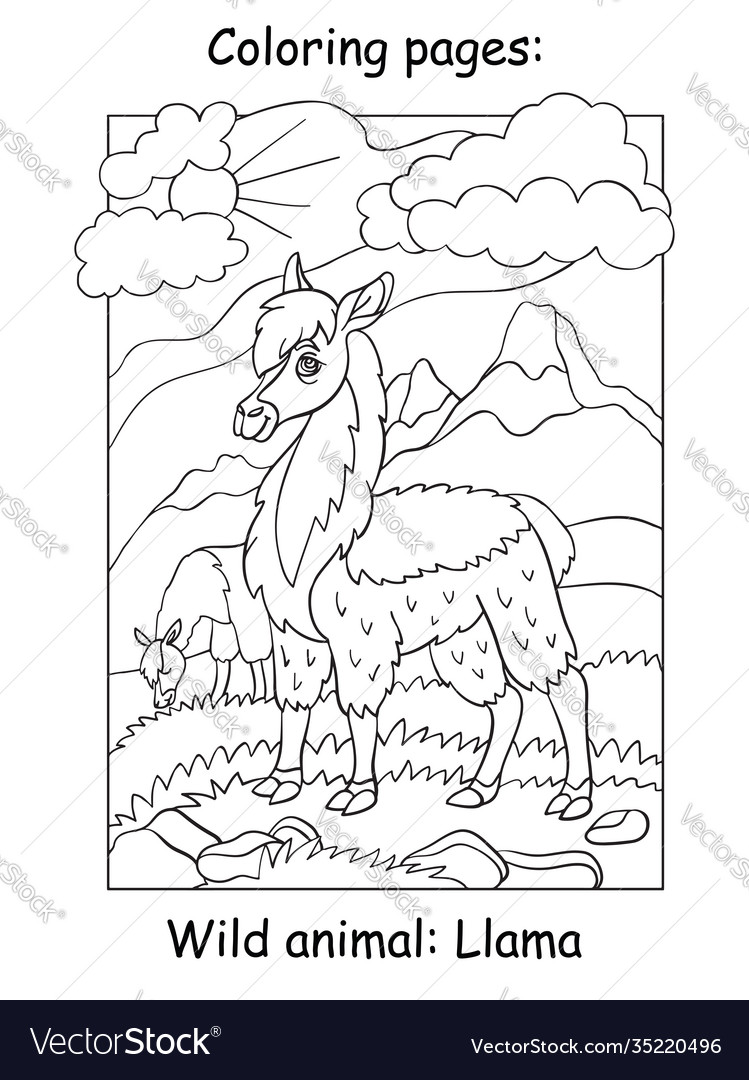 Children coloring book page llama Royalty Free Vector Image