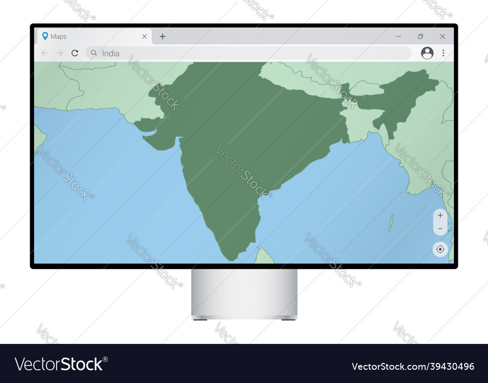 Computer monitor with map of india in browser Vector Image