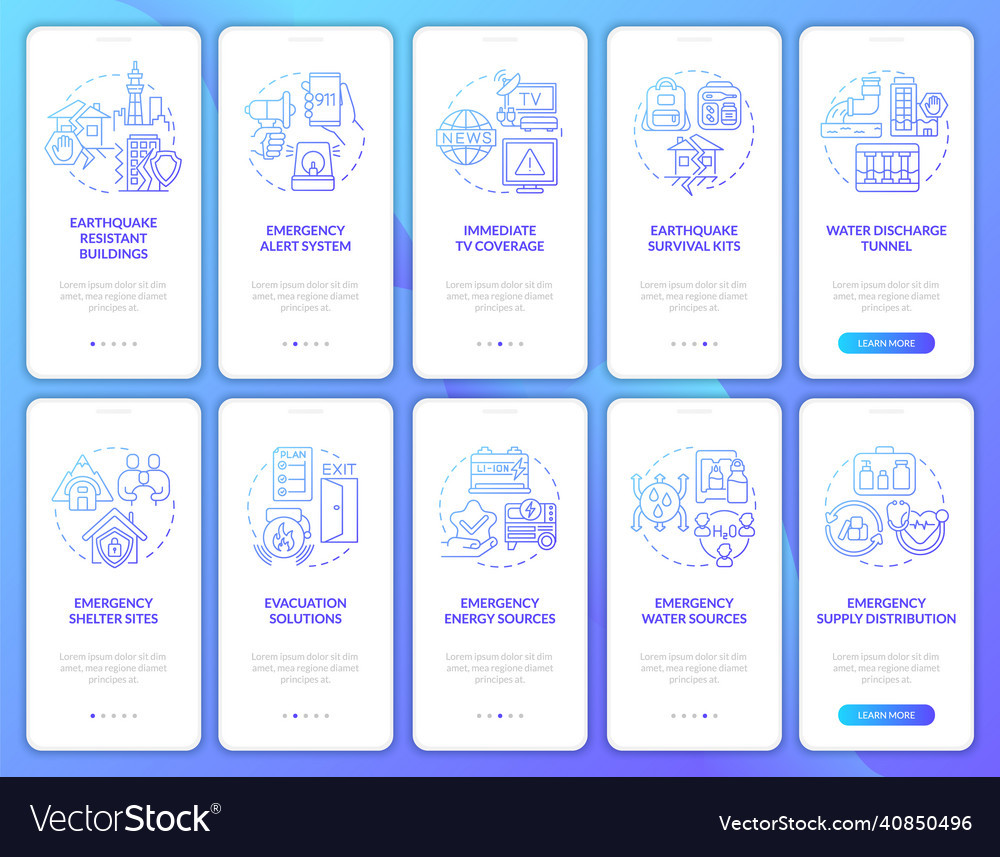 Disaster mitigation blue gradient onboarding Vector Image Disaster mitigation blue gradient onboarding Vector Image