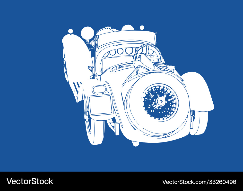 Drawing a retro car in white on blue Royalty Free Vector