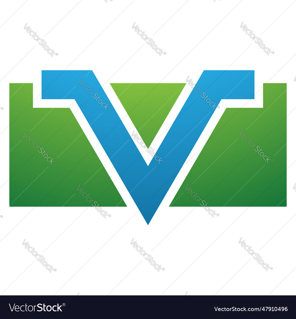 Green and blue rectangle shaped letter v icon Vector Image