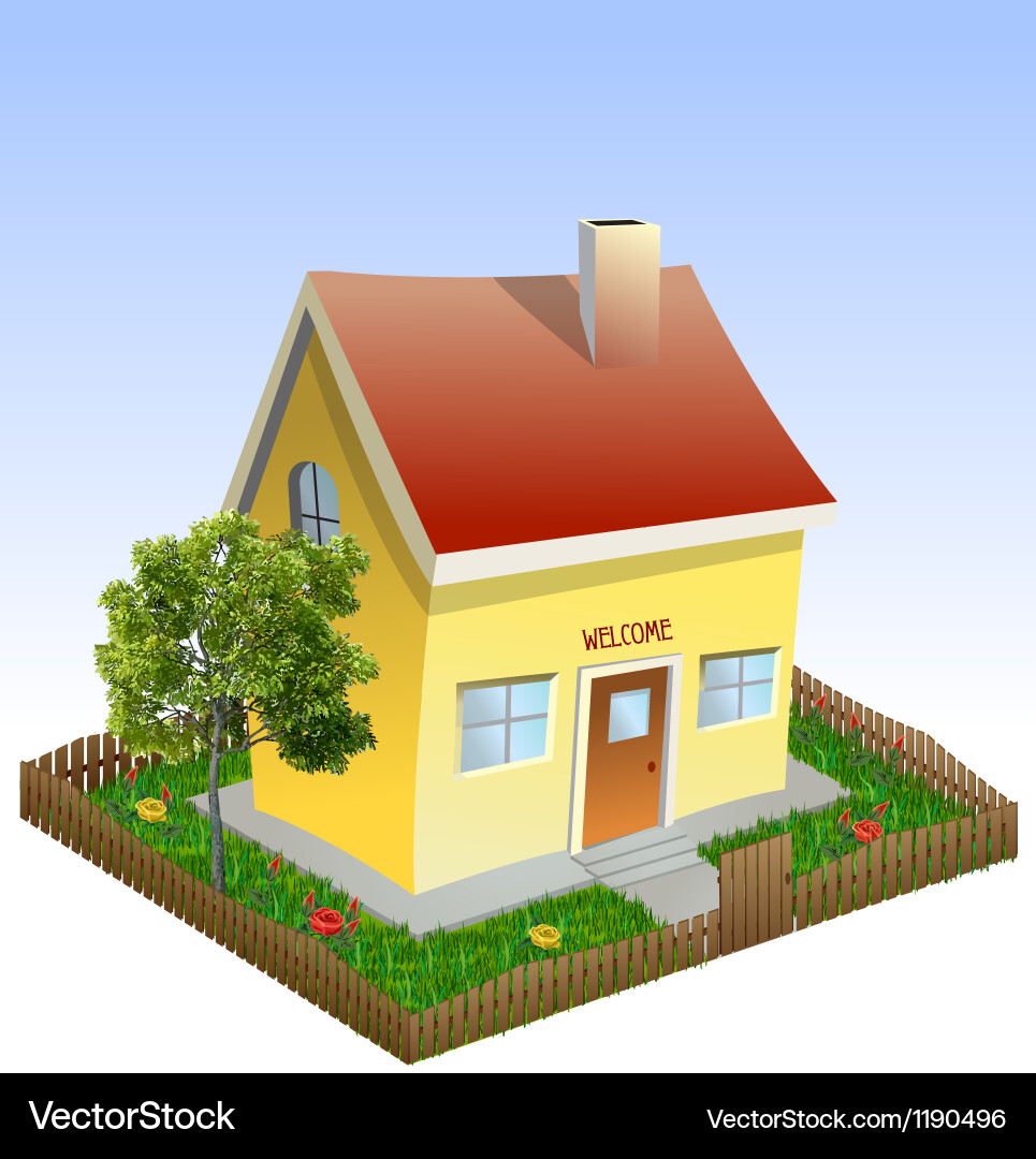 House in the yard with tree and grass Royalty Free Vector