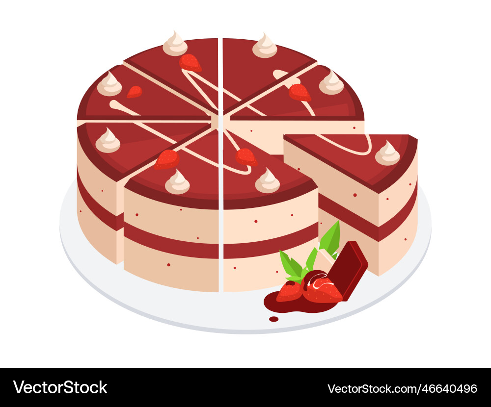 Isometric birthday cake slices chocolate cake cut Vector Image