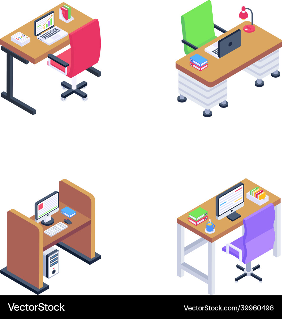 Pack of office isometric icons Royalty Free Vector Image