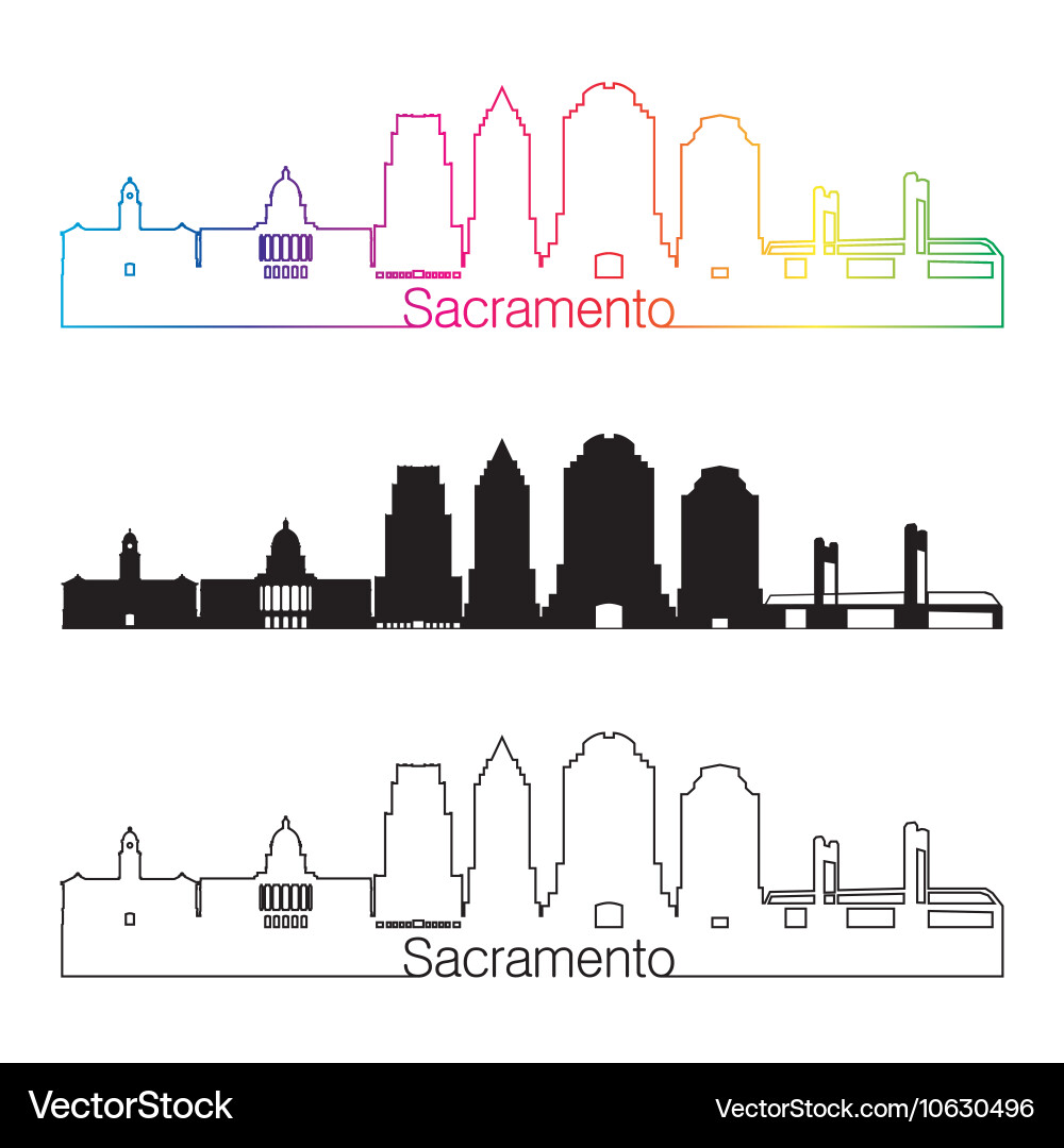 Sacramento v2 skyline linear style with rainbow Vector Image