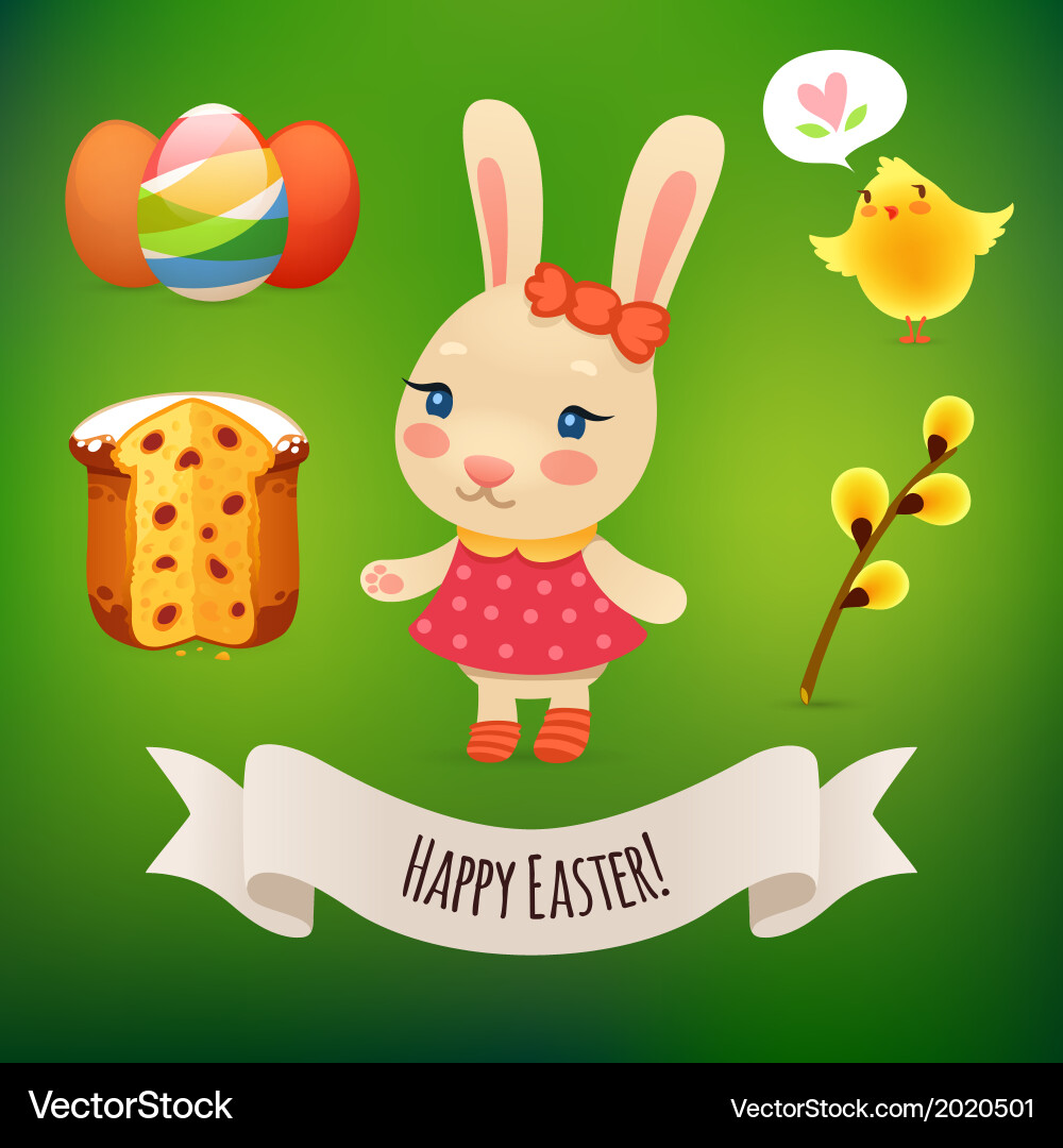 Bunny girl and easter symbols Royalty Free Vector Image