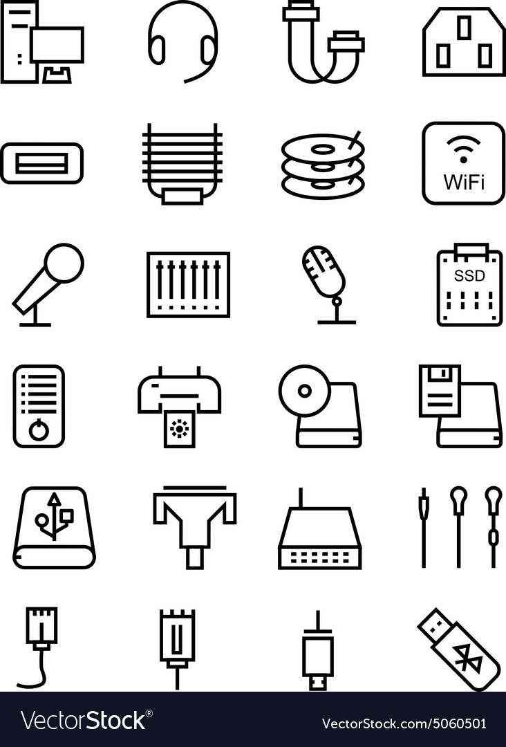 Computer hardware line icons 4 Royalty Free Vector Image